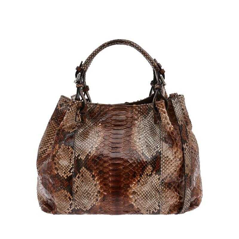 "Alessandra big" multibrown hand-painted python handbag, Enrico Pucci ...